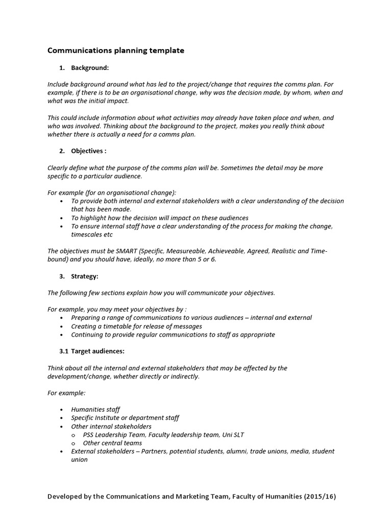 Communications Planning Template | PDF | Stakeholder (Corporate ...