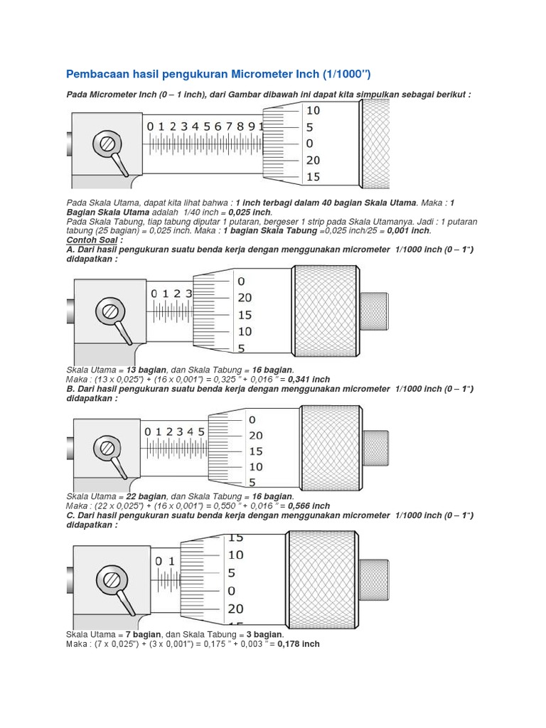 Pembacaan Hasil Pengukuran Micrometer Inch | PDF