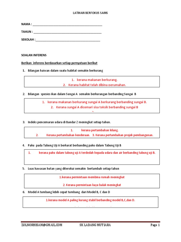Latihan Inferens 1 Jawapan | PDF