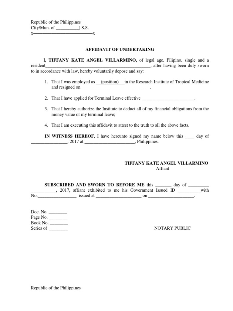 Sample Affidavits For Terminal Leave Affidavit Notary Public