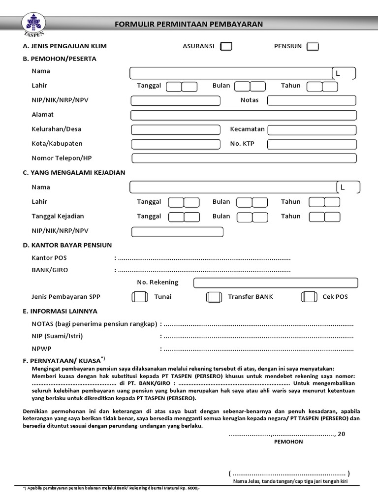 FORMULIR PERMINTAAN PEMBAYARAN Ver 2 PDF | PDF