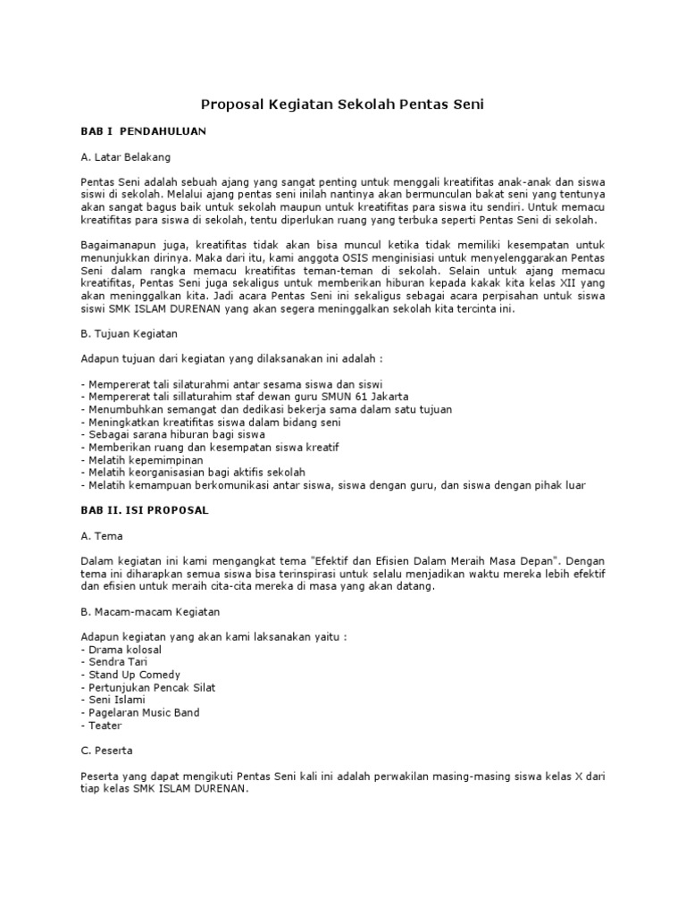 Proposal Pentas Seni SMK Islam Durenan | PDF