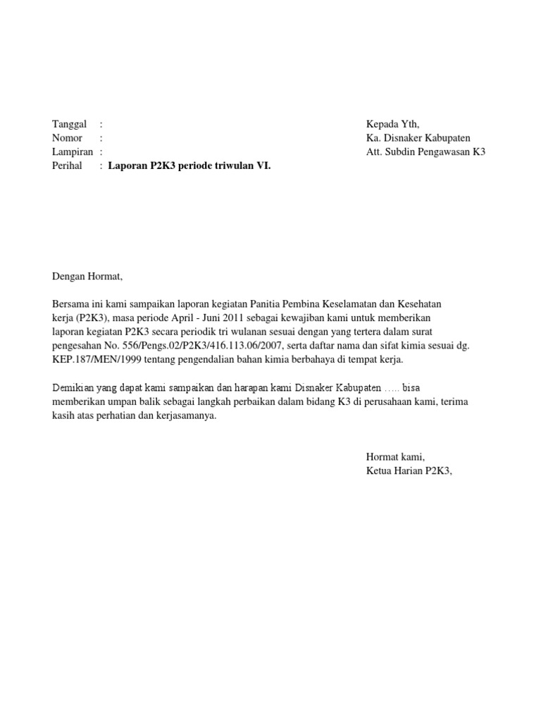 Contoh Laporan Triwulan P2K3 | PDF