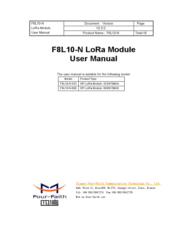 F8L10-N LoRa Module User Manual V2.0.0 | PDF | Printed Circuit Board ...
