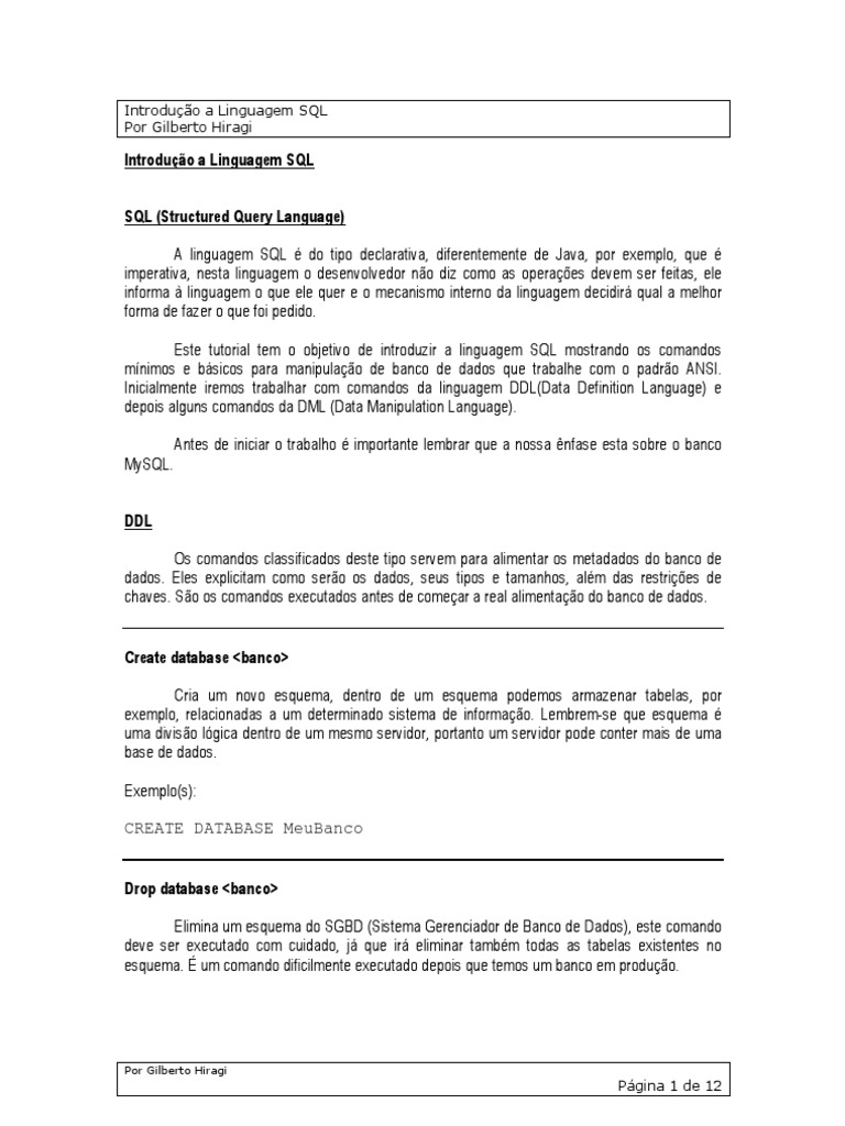 Apostila de SQL | PDF | SQL | Gestão de dados