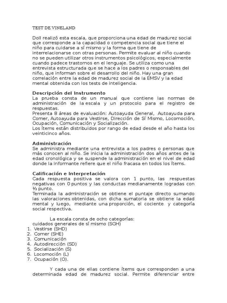 Test de Vineland | Desarrollo personal | Sicología y ciencia cognitiva