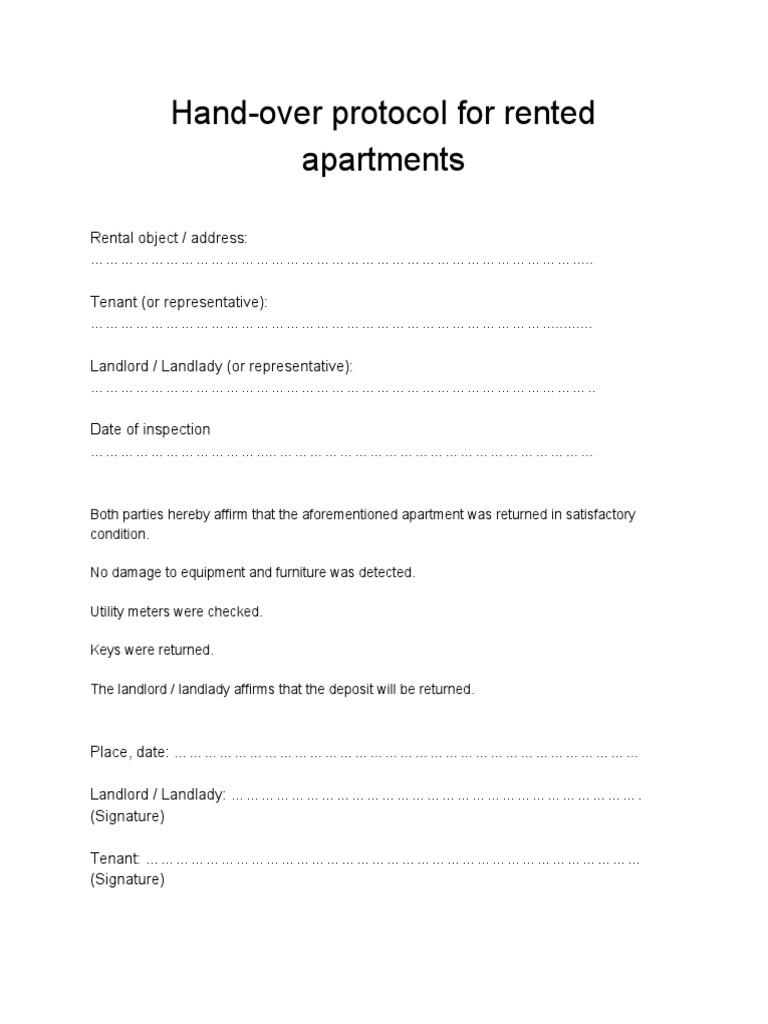 Rental Apartment Handover Guide | PDF