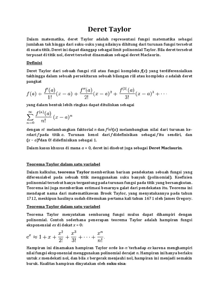Pengantar Deret Taylor dalam Matematika | PDF | Metode & Bahan Ajar ...