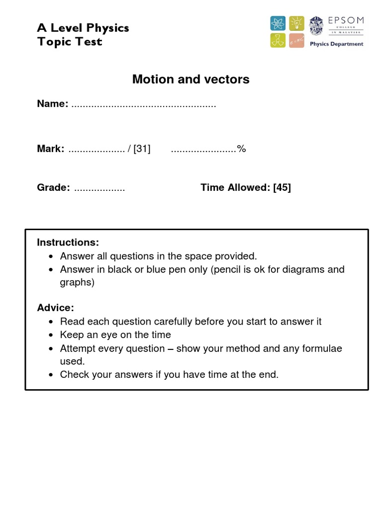 Motion and Vectors Exam | PDF | Velocity | Acceleration