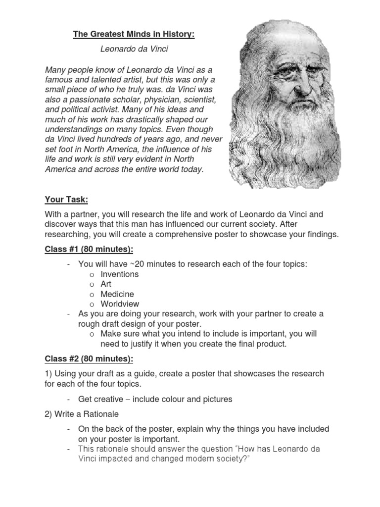 Da Vinci Assignment Handout | PDF | Leonardo Da Vinci | Scientist