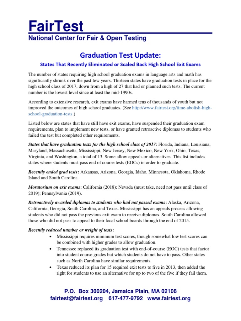 Fairtest: Graduation Test Update | PDF | U.S. State | Mississippi