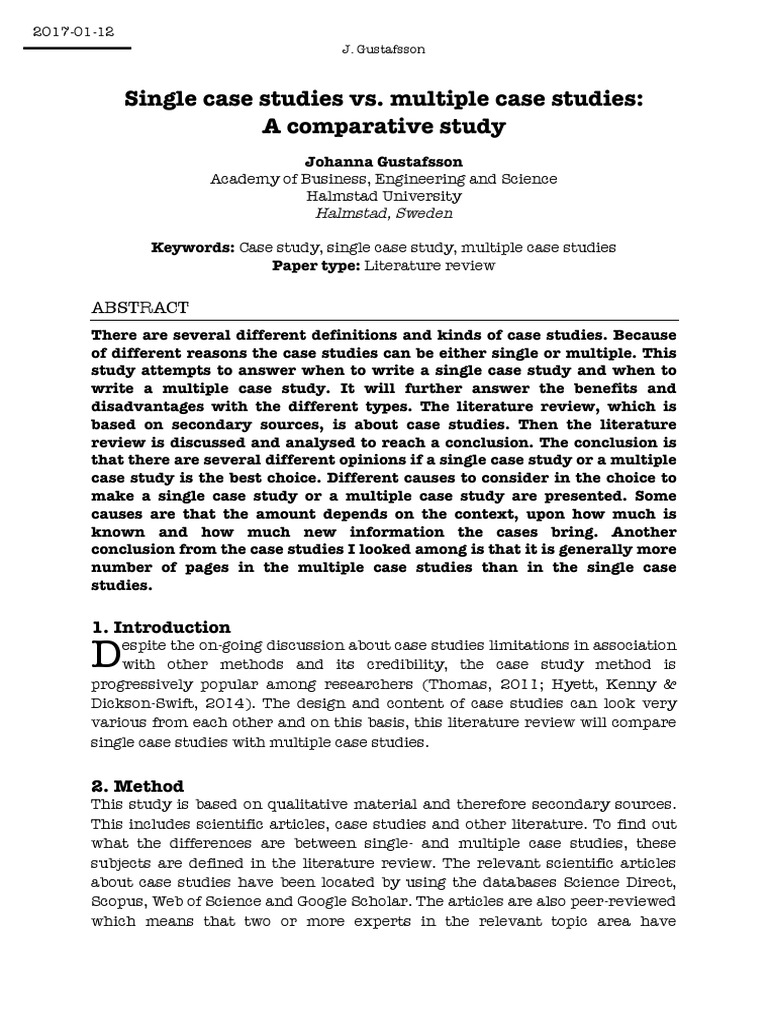 Single Case Study Vs Multiple Case Study | PDF | Case Study | Abstract ...