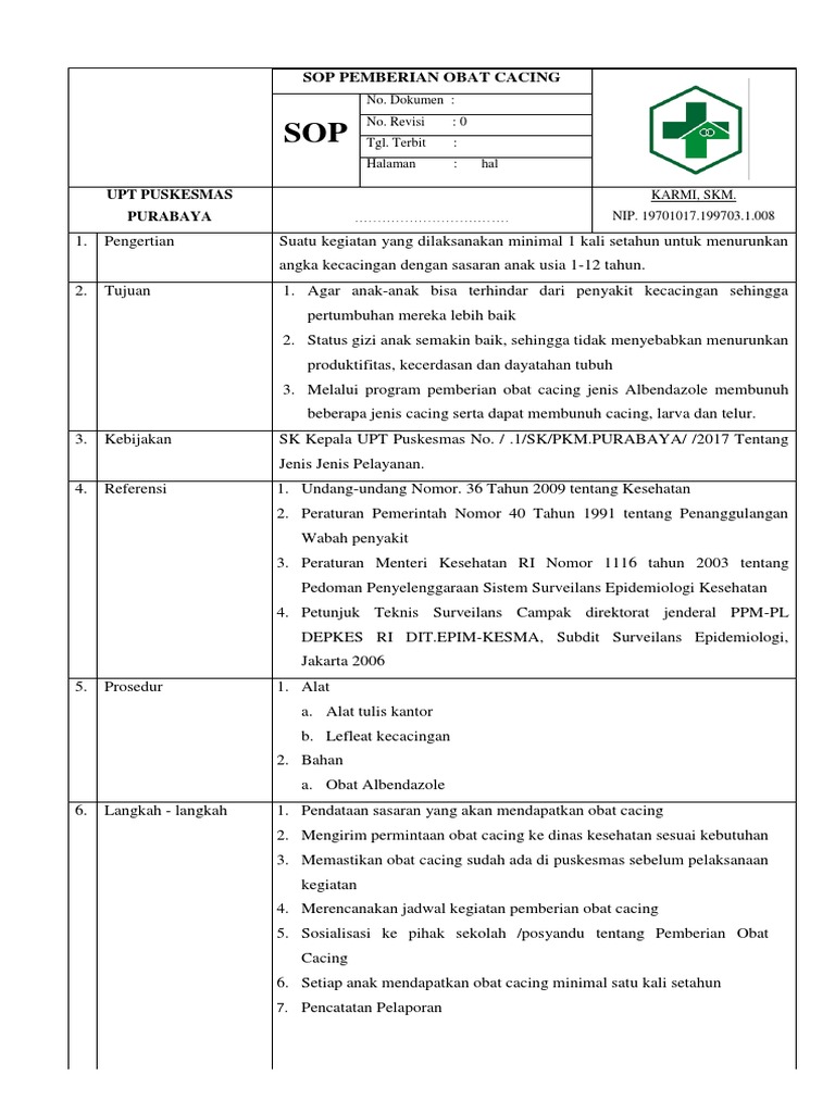 Sop Obat Cacing | PDF