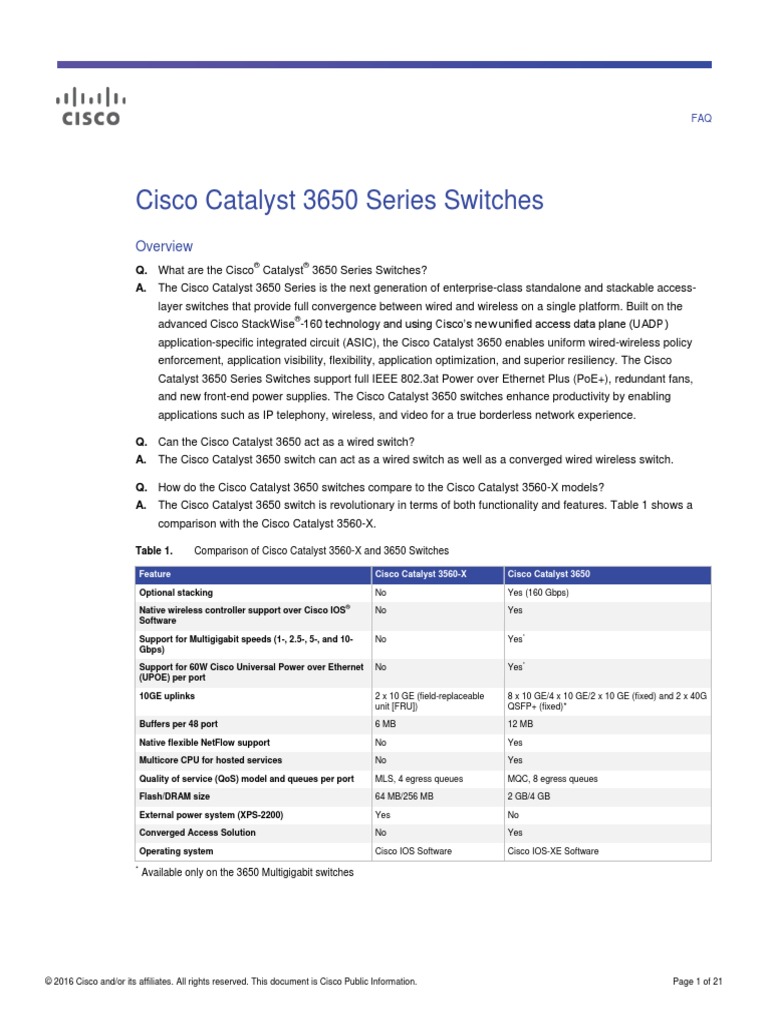 Cisco Catalyst 3650 Series Switches | PDF | Network Switch | Cisco Systems