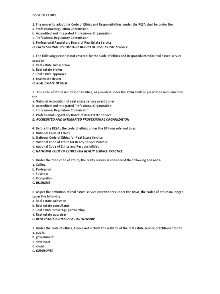 Q&A Code of Ethics | PDF | Real Estate Broker | Broker