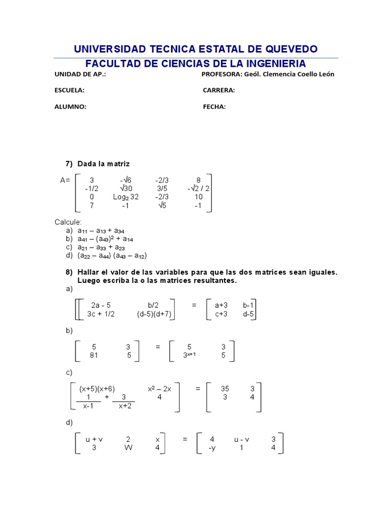 Algebra Lineal Deberes | PDF | Matriz (Matemáticas) | Física teórica