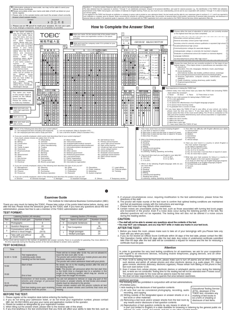 Instructions for Completing a Standardized Test Answer Sheet | PDF ...