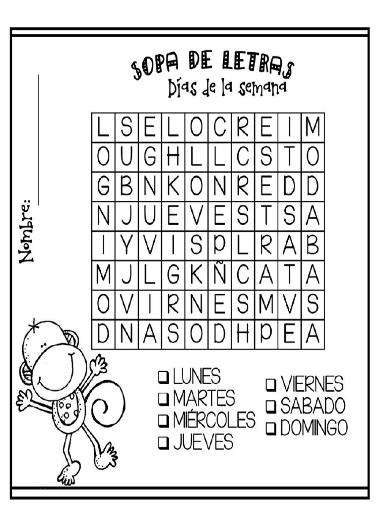 Sopa Letra Dias Meses AMEEP | PDF