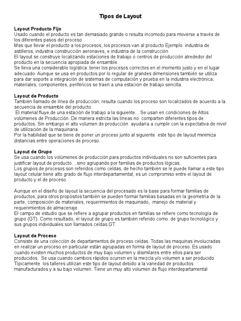 Tipos de Layout en Producción Industrial | PDF | Puesto de trabajo ...