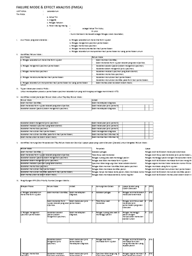 Fmea Laboratorium | PDF