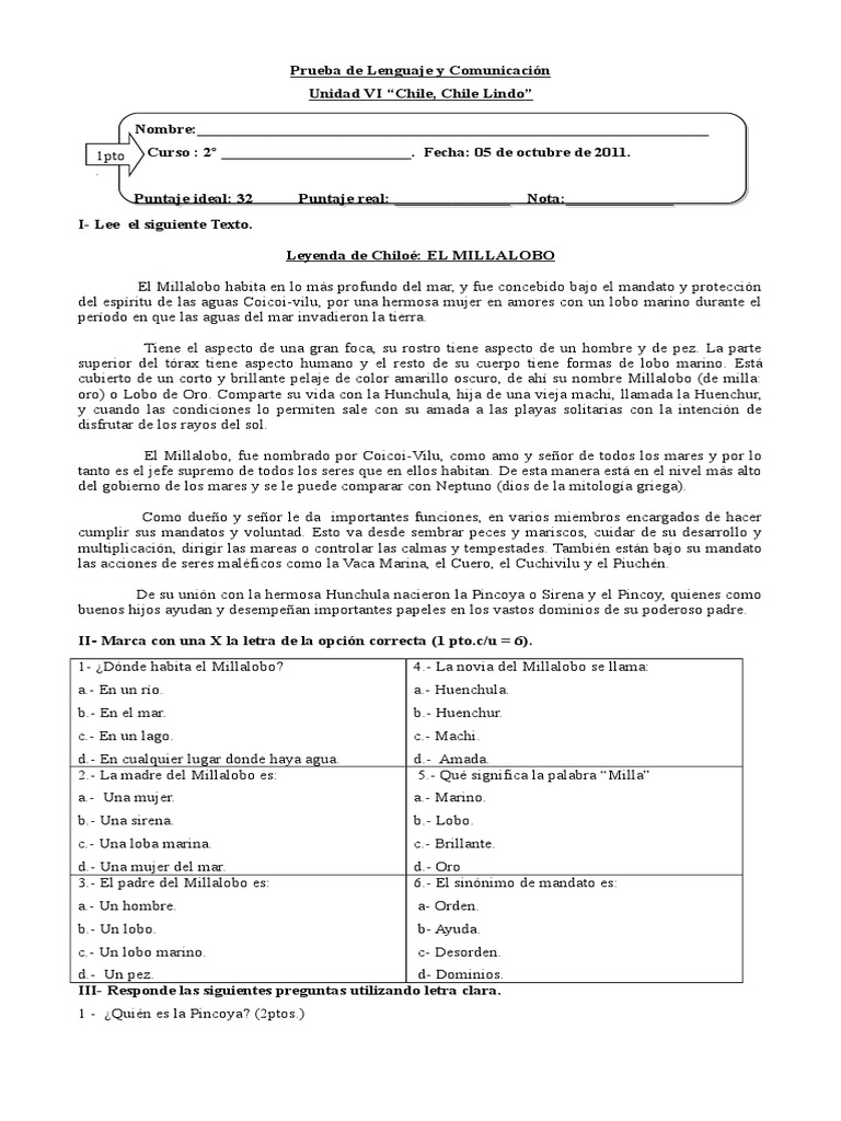 Leyenda El Millalobo | PDF | Estudios de idiomas extranjeros