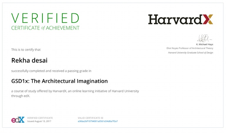HarvardX GSD1x Certificate - EdX | PDF