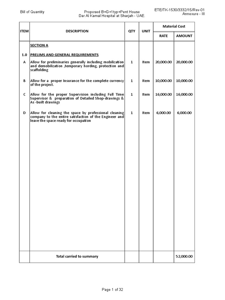 T - 1530 Rev-02000 BOQ For Interior Foit-Out Works, MEP and Interior ...