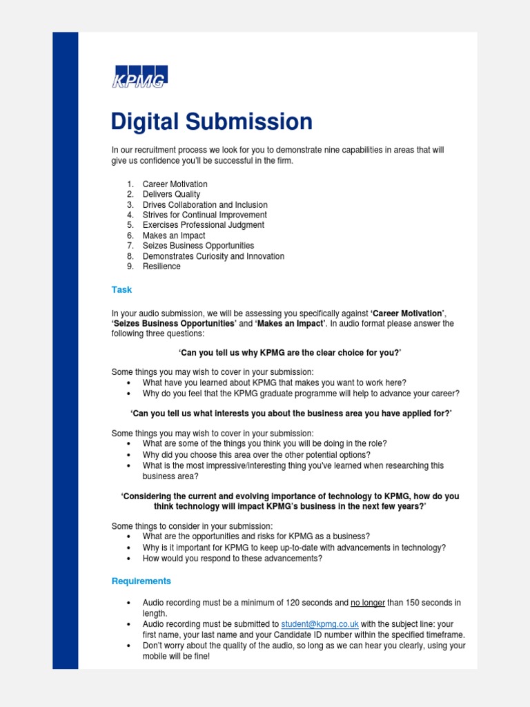 KPMG Digital Submission Brief 2018 | PDF | Recruitment | Sound ...