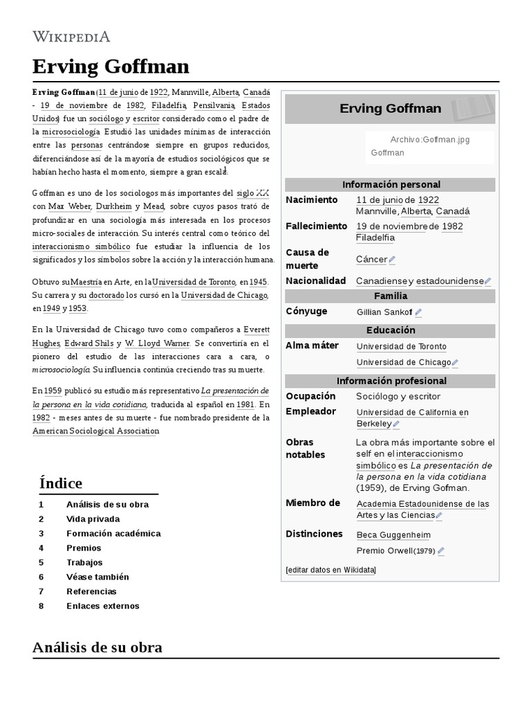 Biografía Erving Goffman | PDF | Ciencias del comportamiento | Science