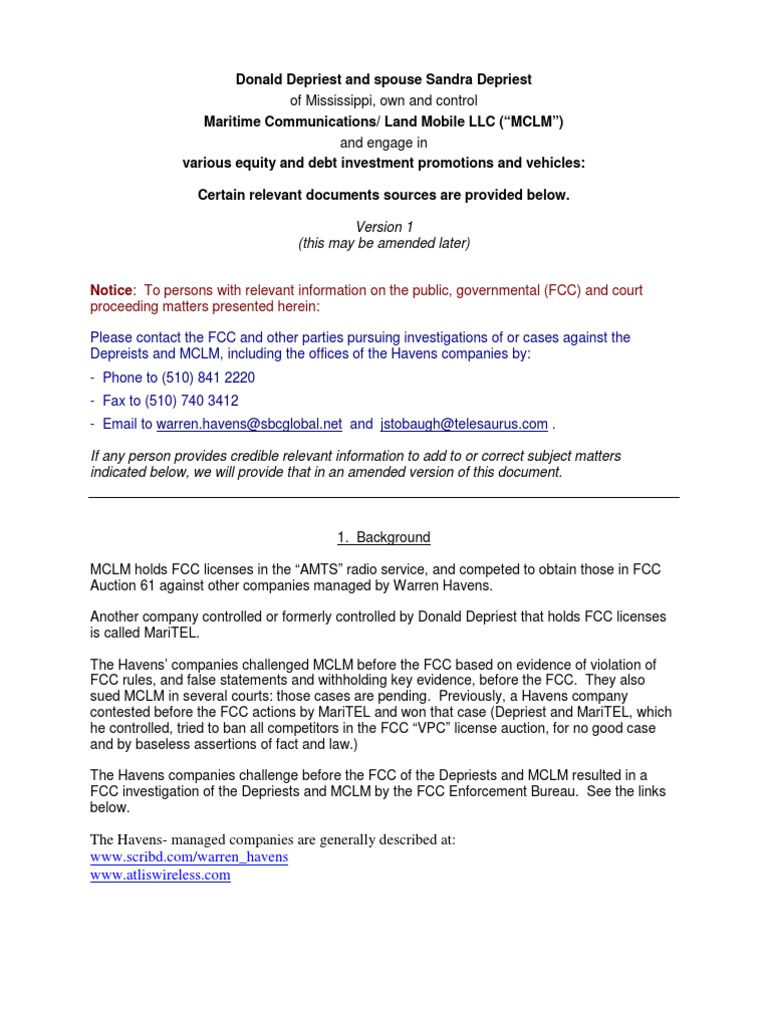 Donald and Sandra Depriest, MCLM, Etc. - FCC, Courts, Www. | PDF ...