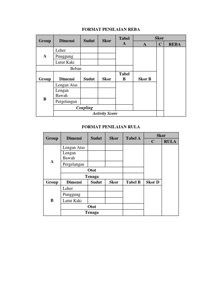 Format Penilaian Reba Rula | PDF
