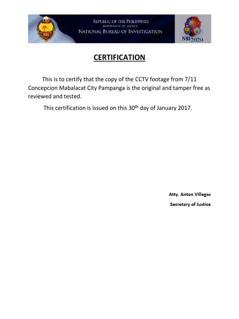 CCTV footage certification from 7/11 store | PDF