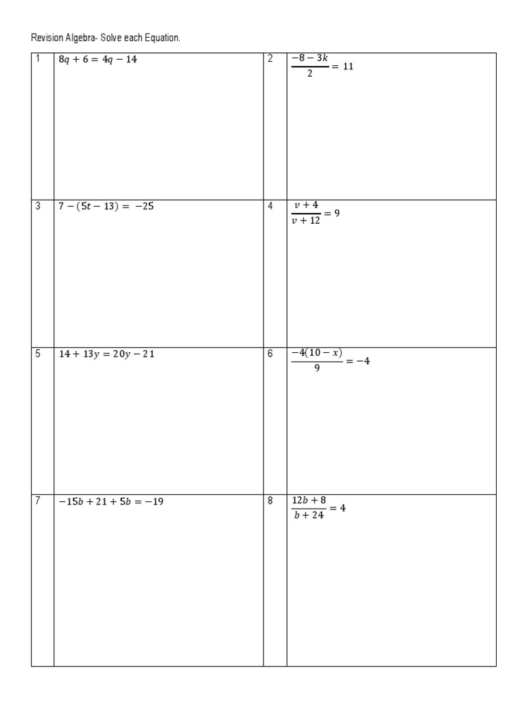 Solve Algebraic Equations Revision | PDF