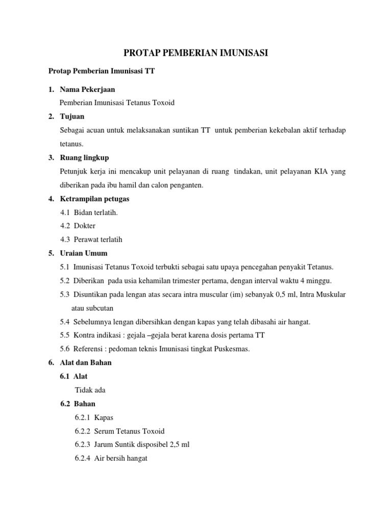Protap Pemberian Imunisasi TT | PDF