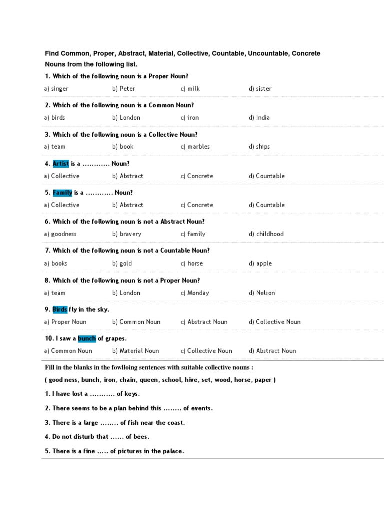 Find Common, Proper, Abstract, Material, Collective, Countable ...