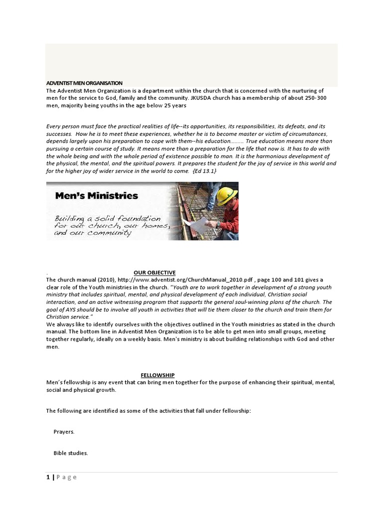 Adventist Men Organisation Pdf Seventh Day Adventist Church Prayer