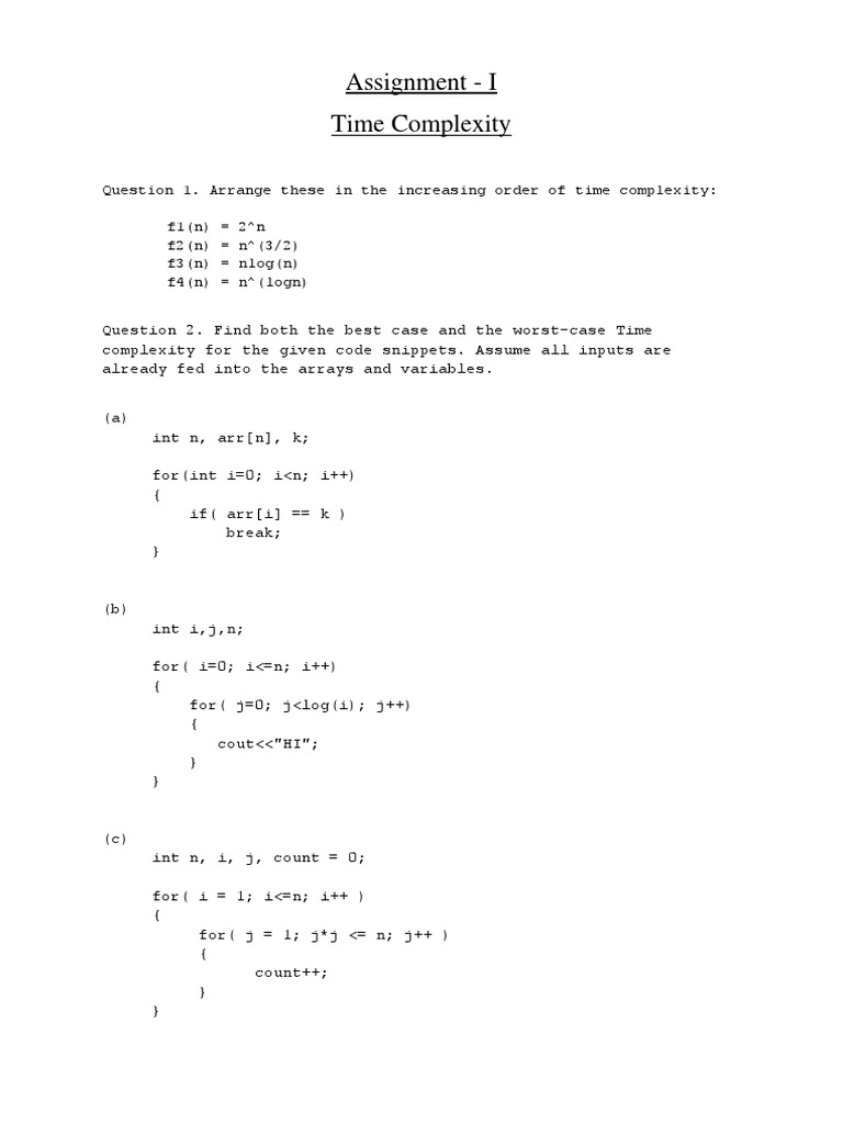 Assignment Time Complexity Computer Science Theoretical Computer