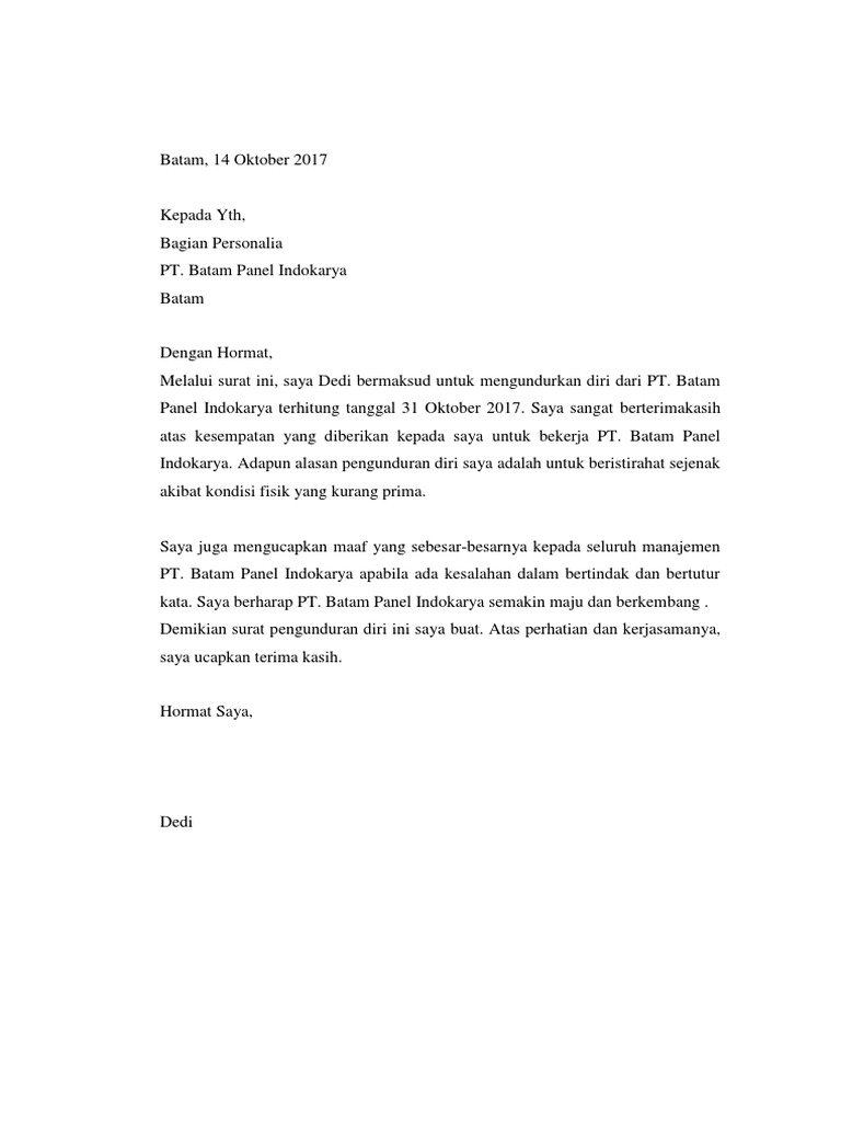 Format Surat Pengunduran Diri | PDF