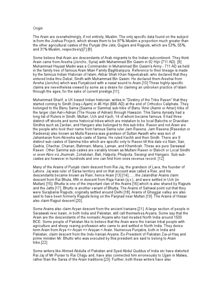Arain Tribe Origins and Ancestry | PDF | Sindh | Sikhism