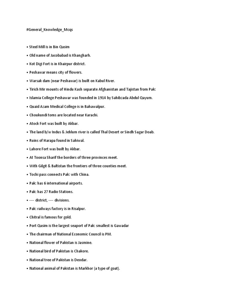 General Knowledge 01 | PDF | Indus River | Pakistan