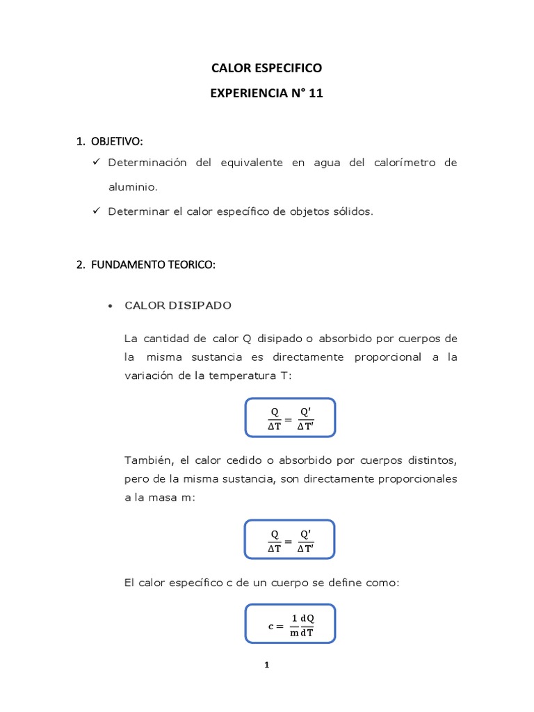 Laboratorio Fisica 2 - Informe 11 Calor Especifico | PDF | Calor ...