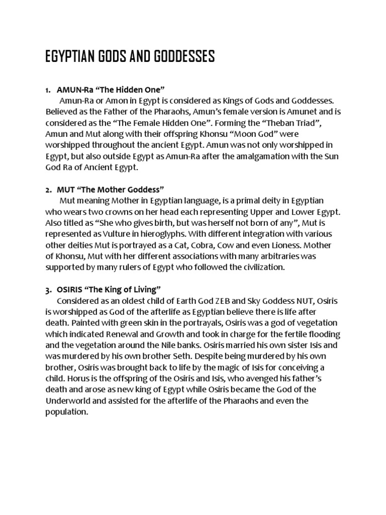 Egyptian Gods and Goddesses | PDF | Osiris | Isis