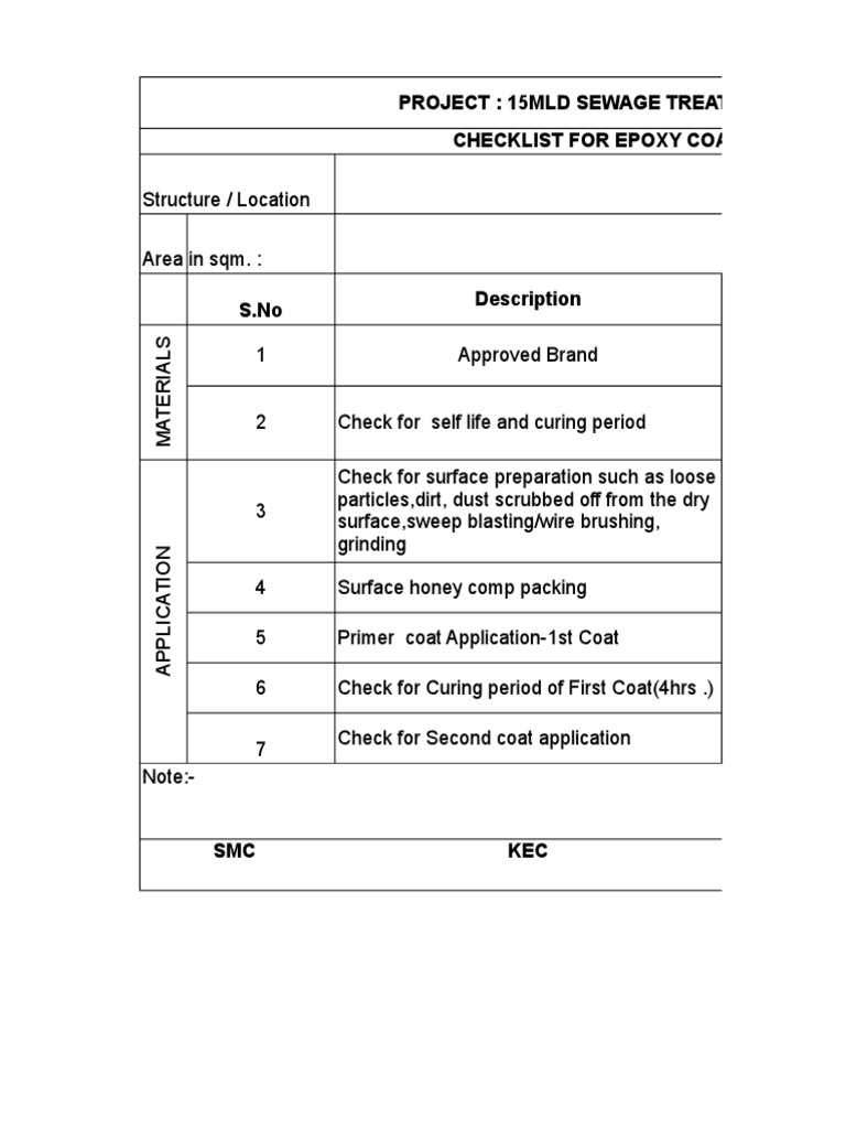 Epoxy Coating Checklist for STP | PDF | Epoxy | Materials
