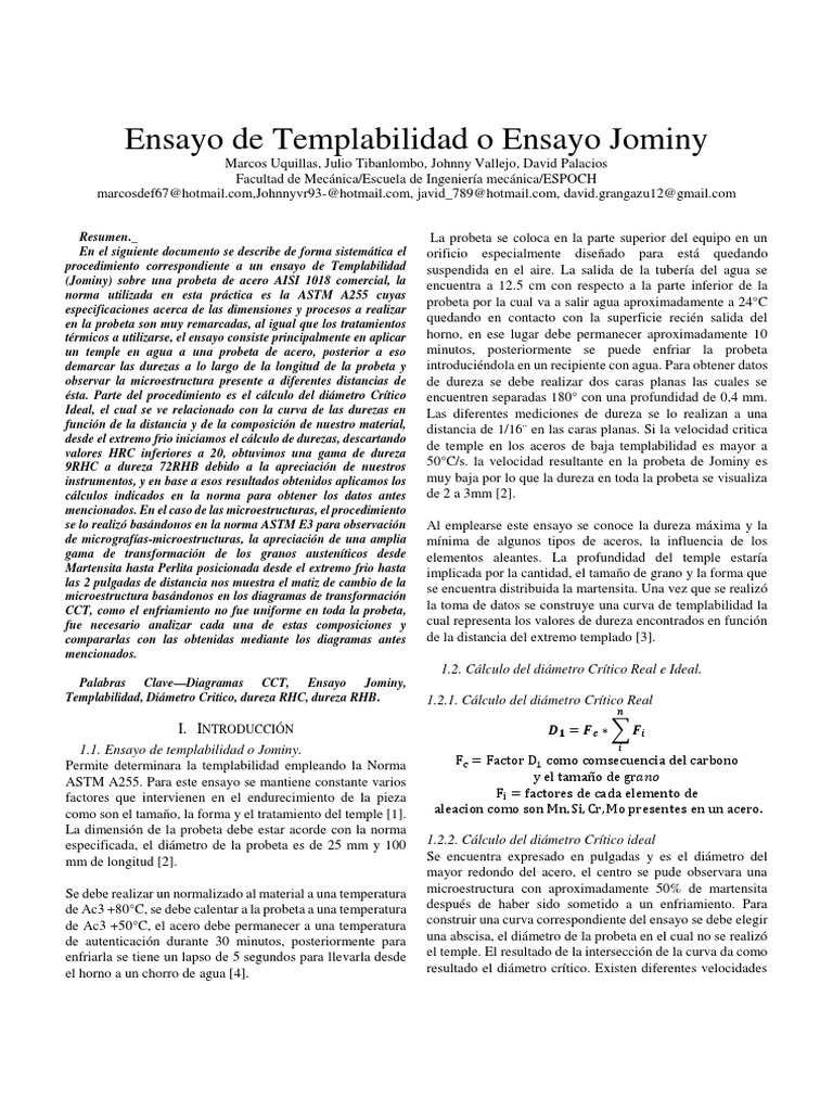 Análisis del proceso de templabilidad (ensayo Jominy) sobre una probeta ...
