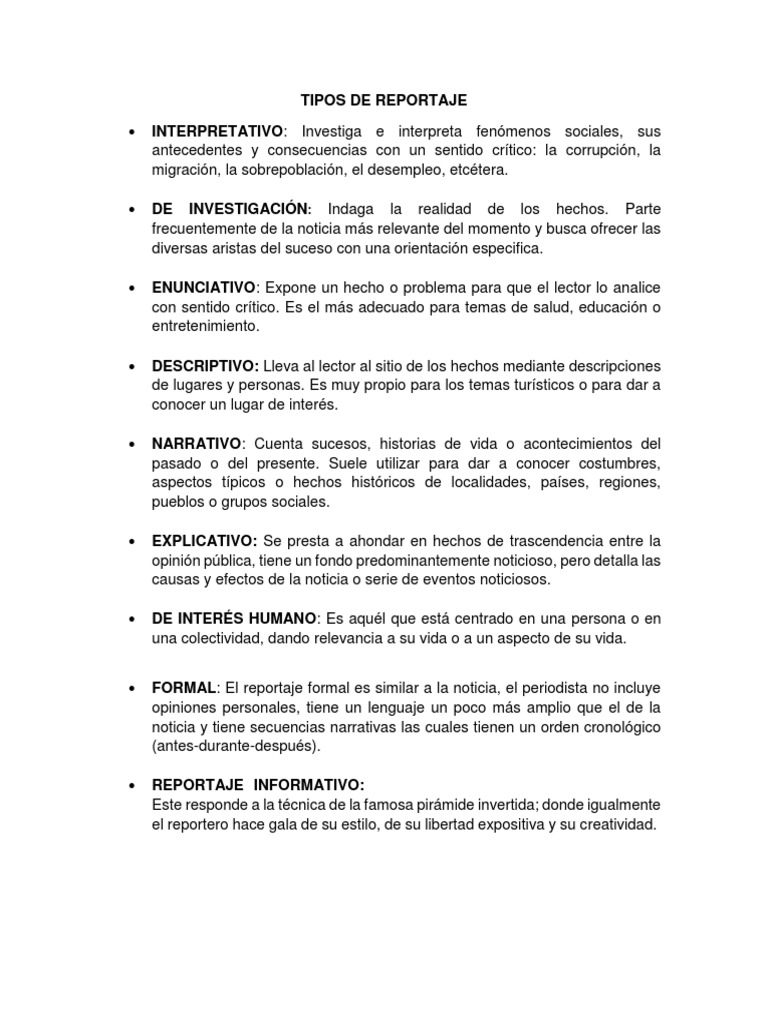Tipos de Reportaje Periodístico | PDF | Science | Ciencia y Tecnología