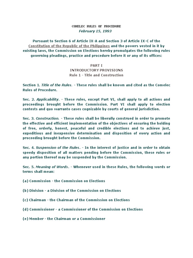 COMELEC Rules of Procedure Overview | PDF | Intervention (Law ...