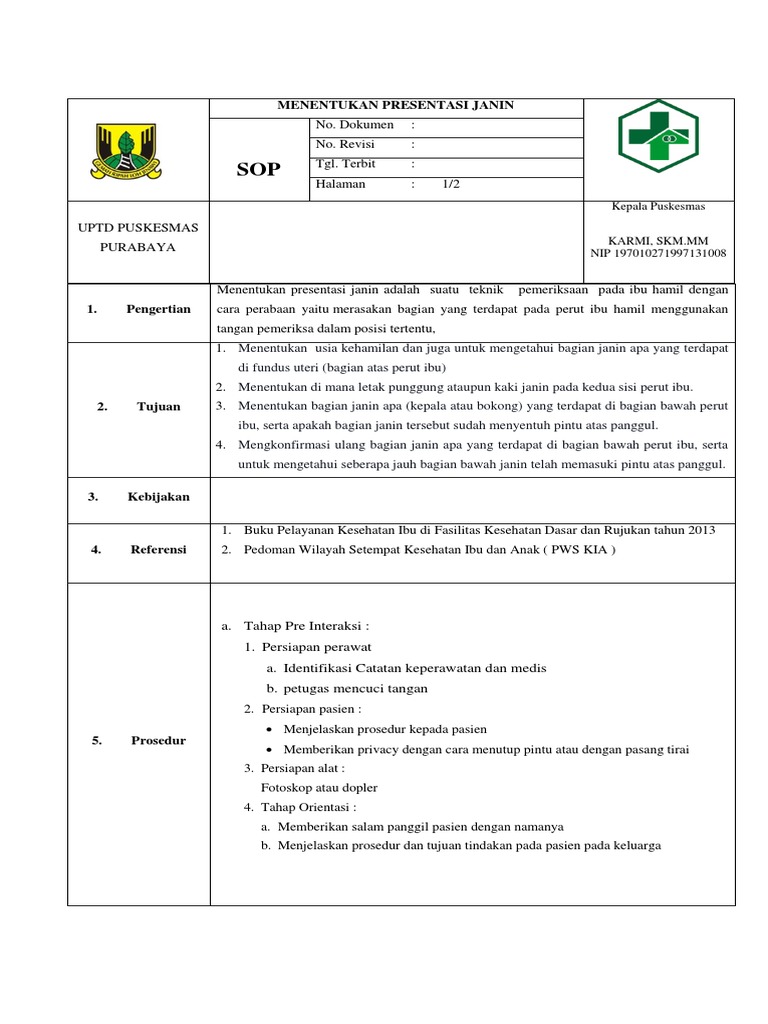 Sop Mentukan Presentasi Janin | PDF