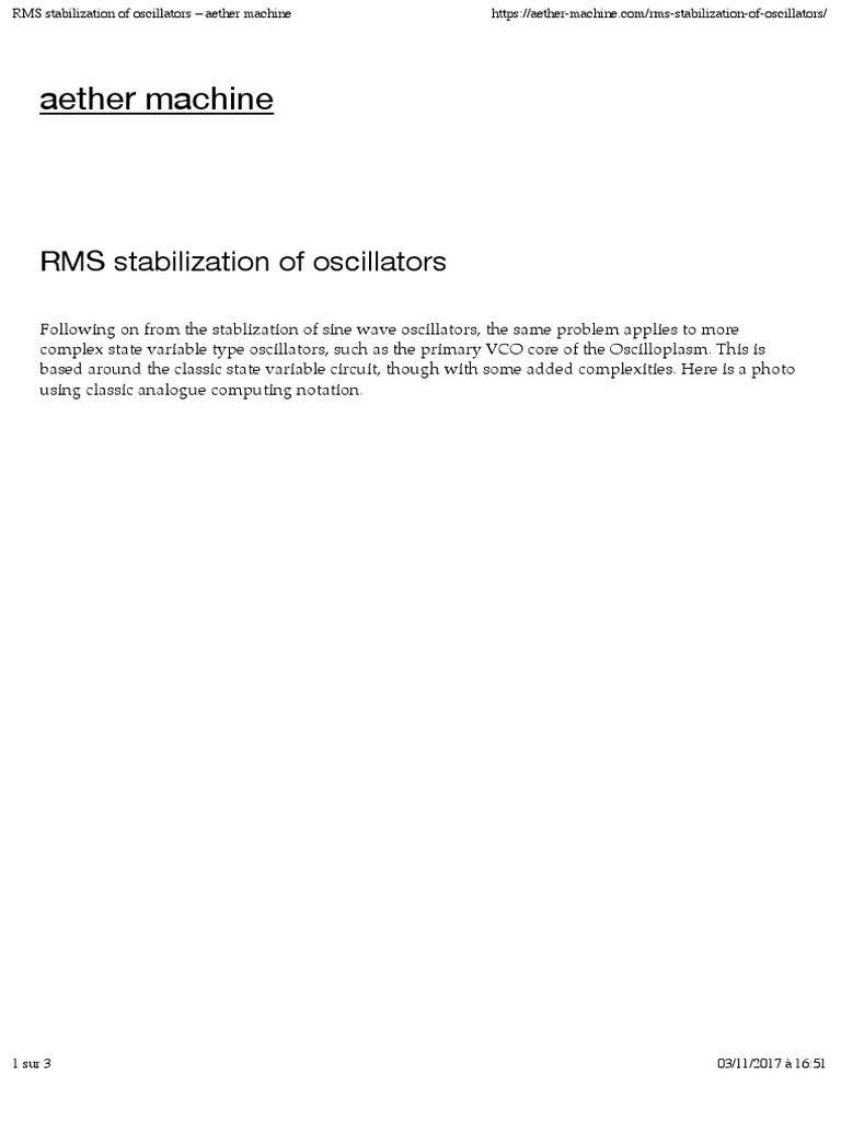 RMS Stabilization of Oscillators - Aether Machine | PDF | Electronic Oscillator | Root Mean Square