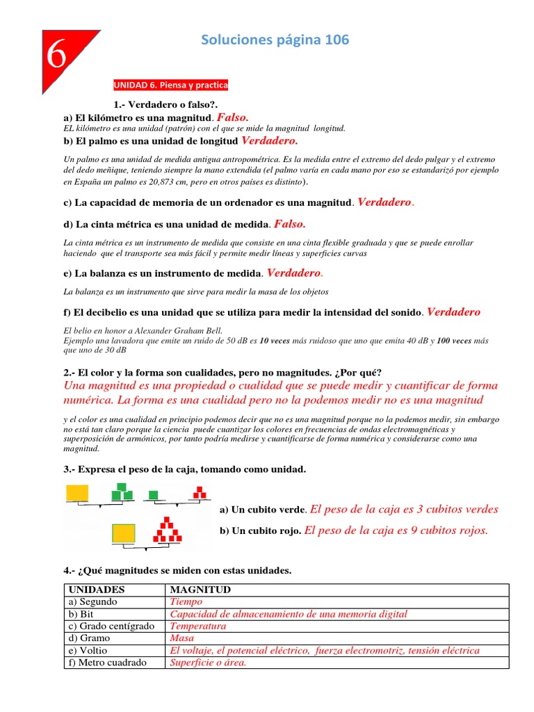 Soluciones Pagina 106 Matematicas. Libro Anaya. 1º Eso | PDF | Decibel | Unidades de medida