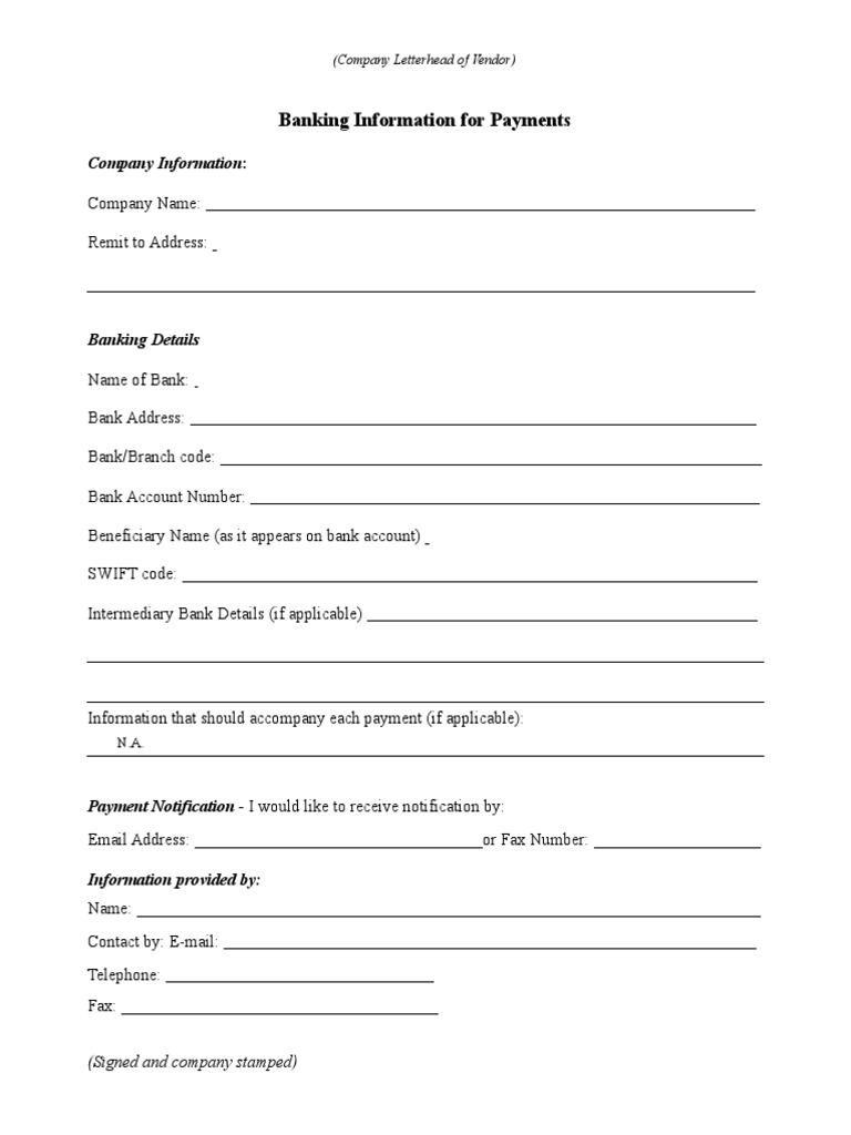 Company Bank Details on Letterhead | PDF